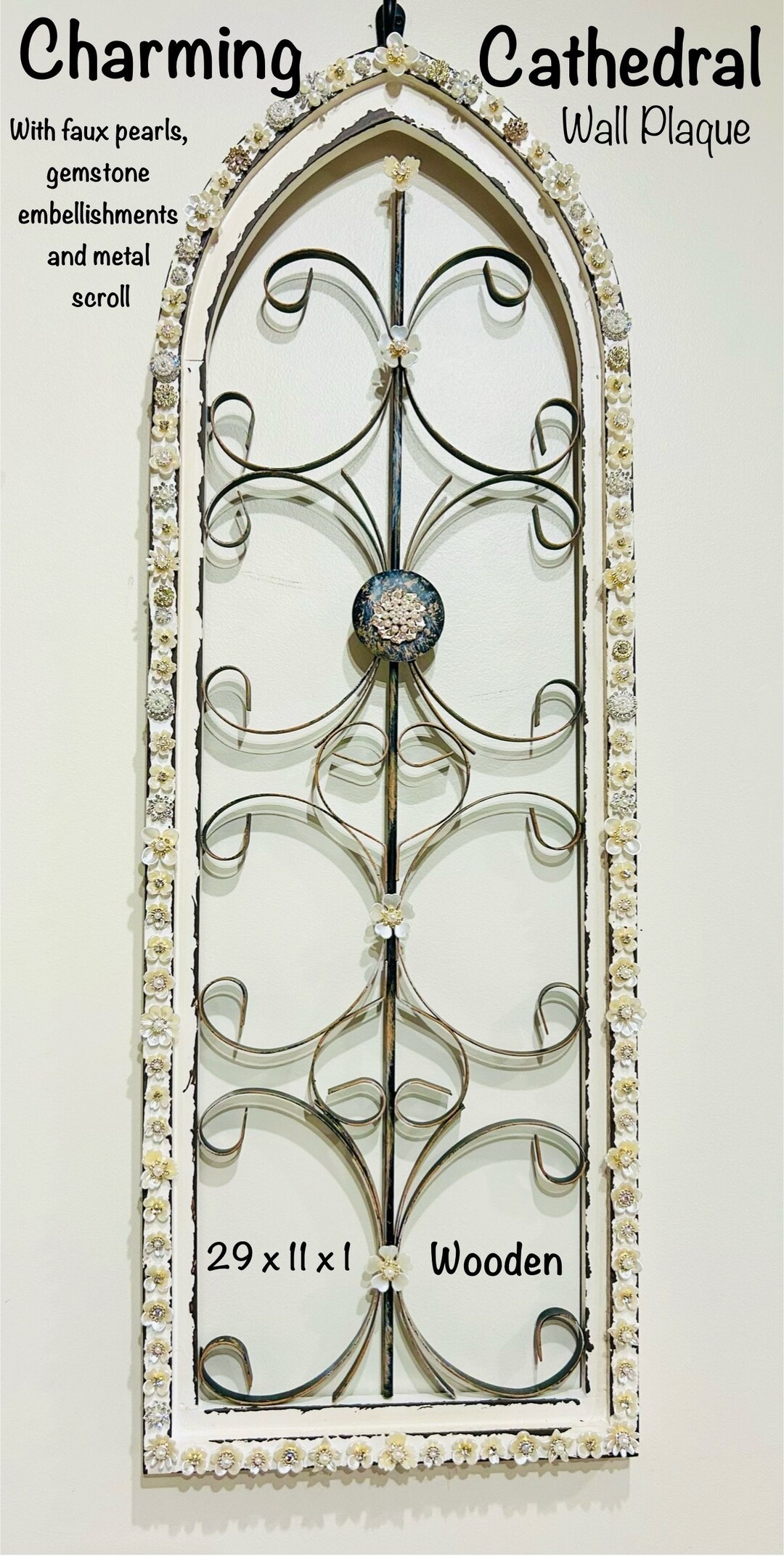 Wooden Cathedral Wall Plaque With Metal Scrolls One of a Kind Wall ...