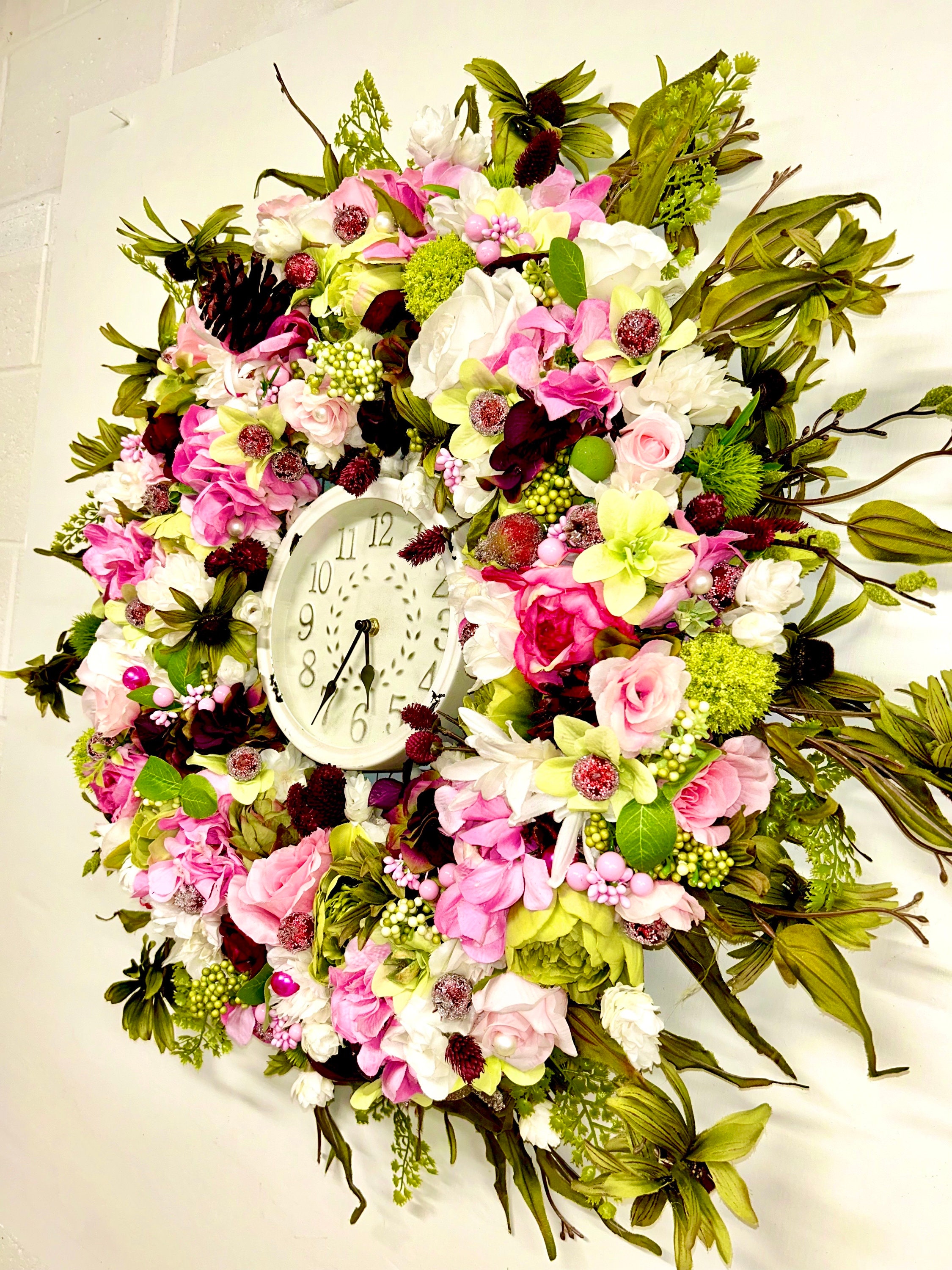 Extra Large Wreath Peonies Roses Dahlias Pink White Green Wreath ...