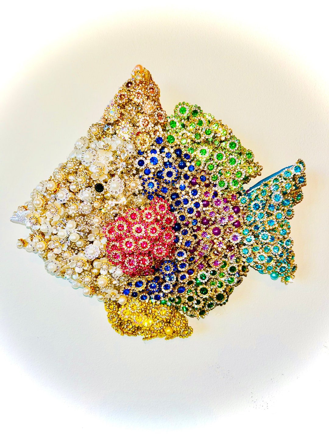 Resin Wall Tropica Fish Plaque Faux Gemstones One of a Kind Colorful ...