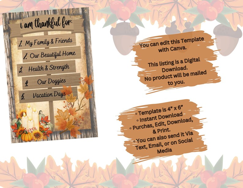 I Am Thankful for Cards Digital Download - Thanksgiving Cards Printable ...