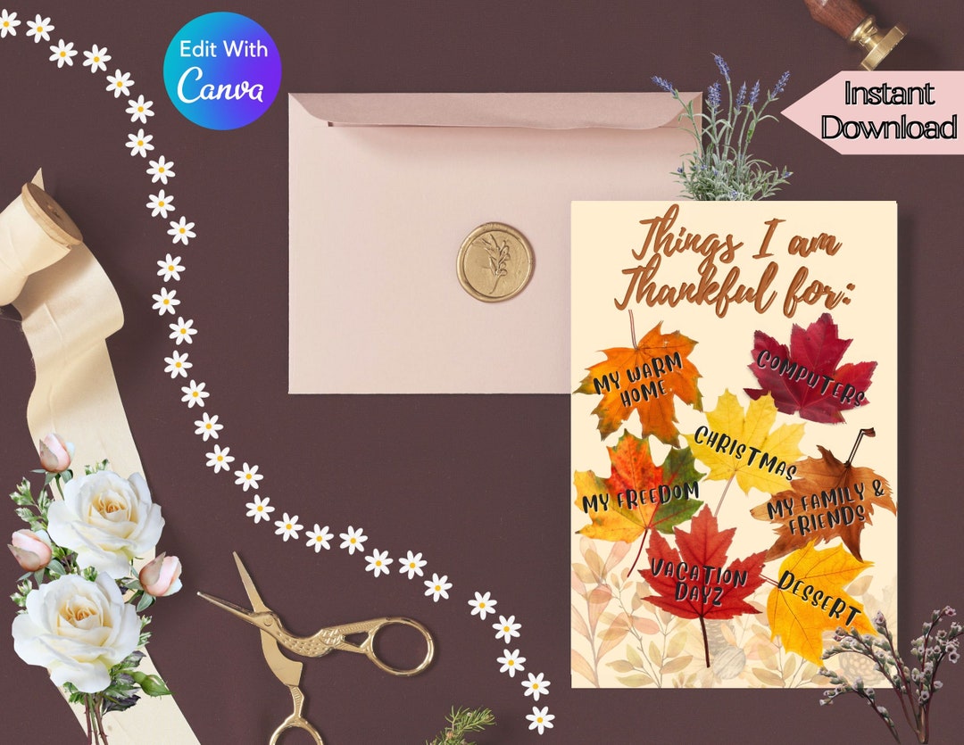 Things I Am Thankful for Digital Download - Thanksgiving Cards ...