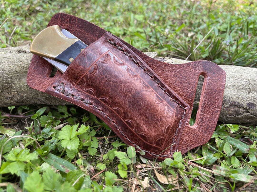 Tooled Leather Knife Sheath for Buck 110, Buck 112, Old Timer 70T ...