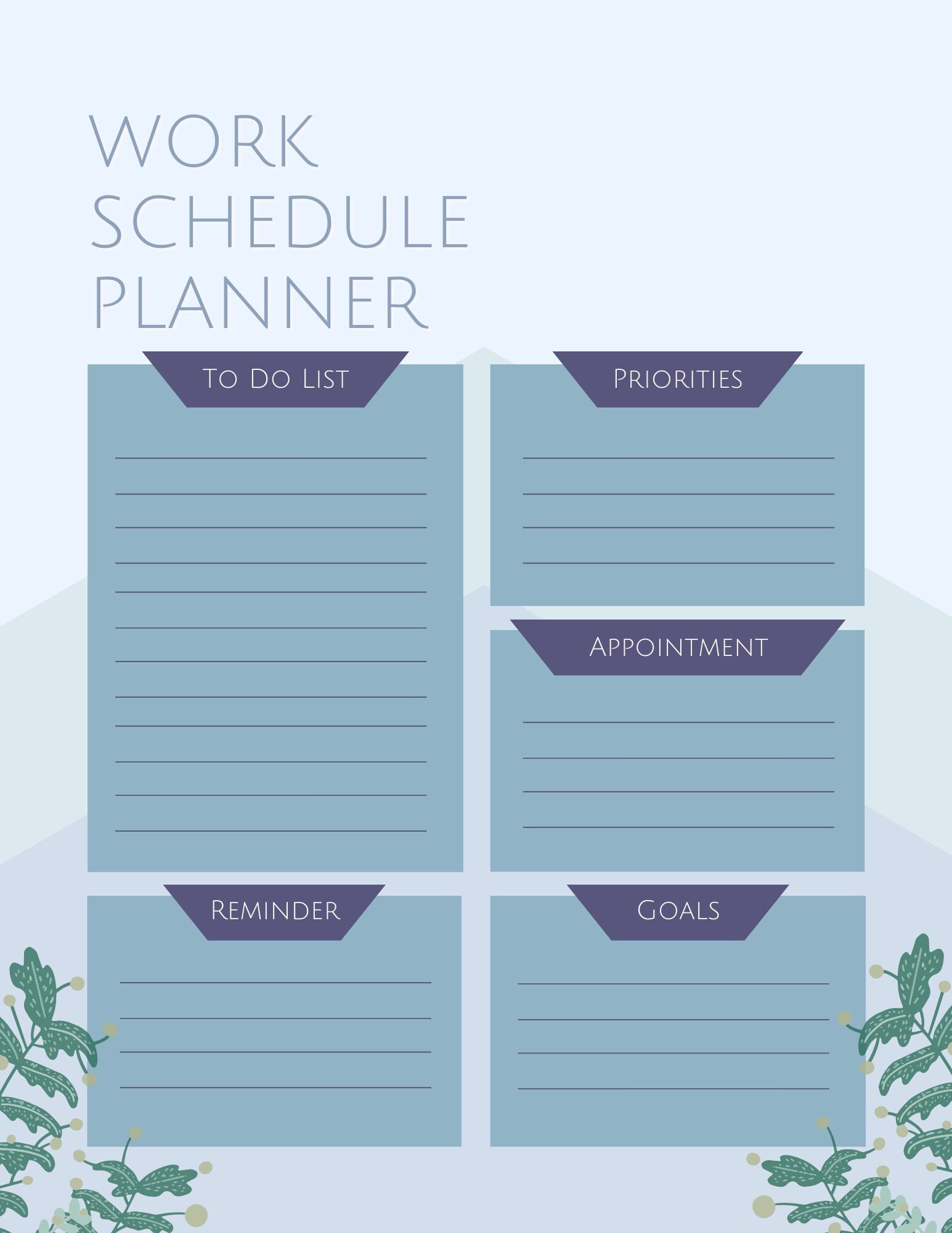 Work Schedule Planner, Downloadable Work Planner, Instant Download, One ...