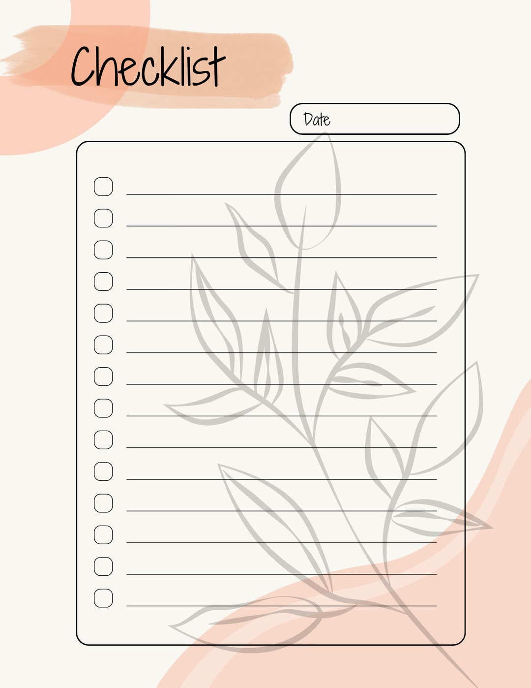 Minimalist Downloadable Checklist, Instant Download, One Page Checklist ...