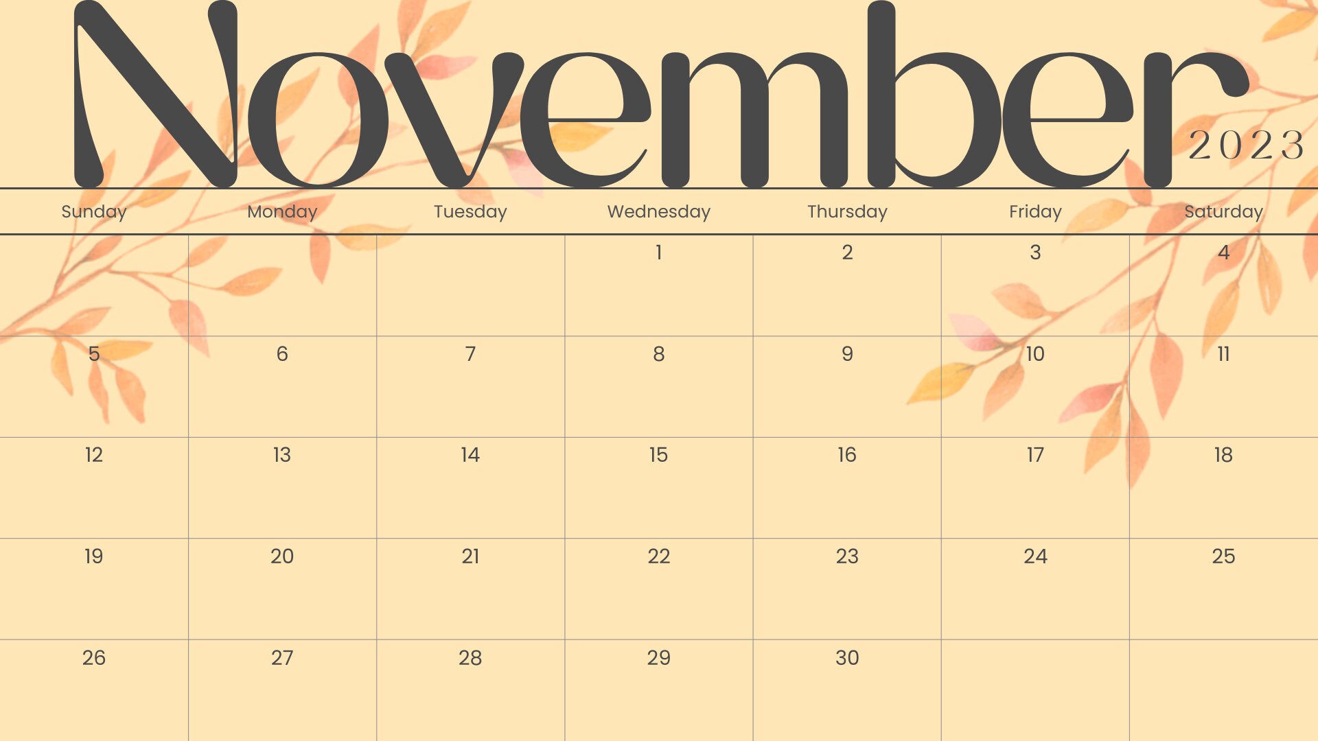 Downloadable Fall November Calendar Page - Etsy