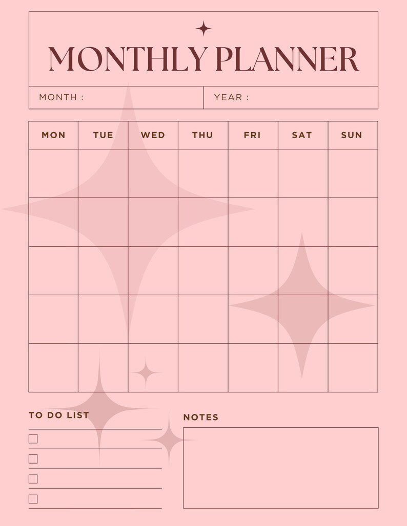 Downloadable Retro Modern Pink Monthly Planner - Etsy
