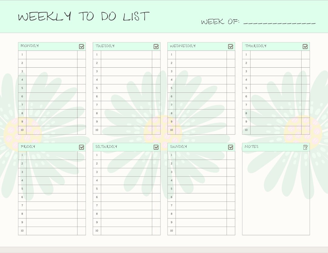 Weekly to Do List, Instant Download, Downloadable Weekly to Do List ...