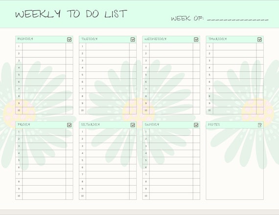 Weekly to Do List Instant Download Downloadable Weekly to Do - Etsy