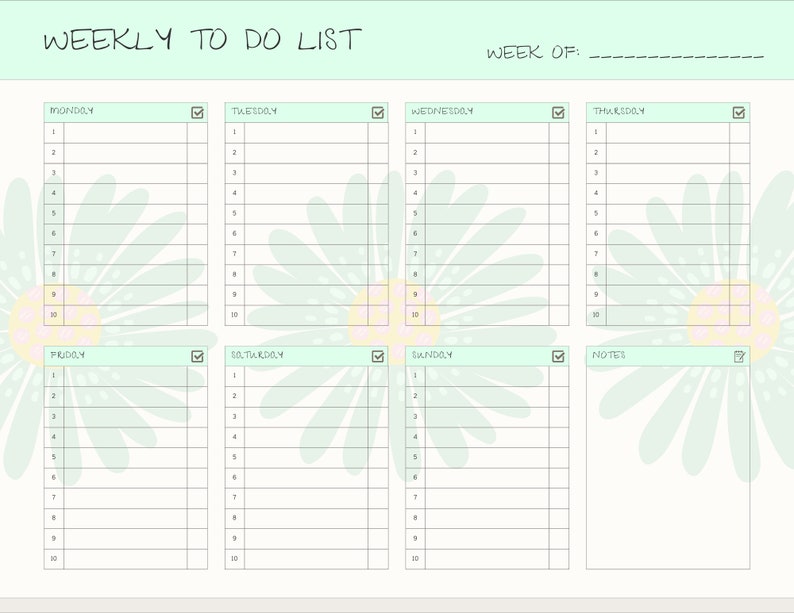 Weekly to Do List, Instant Download, Downloadable Weekly to Do List ...