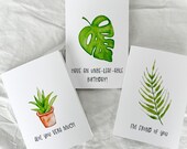 Watercolor Plant Pun Cards Set of Greeting Cards Assorted - Etsy