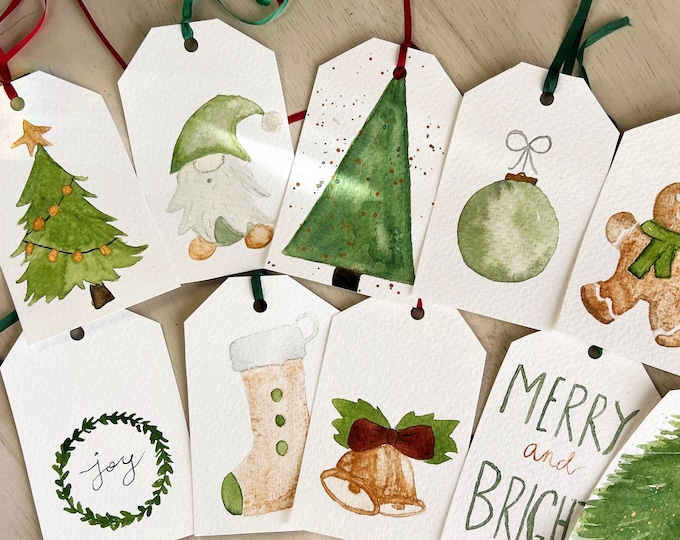 Set of 10 Hand Painted Watercolor Gift Tags Christmas Gift Tags Holiday ...