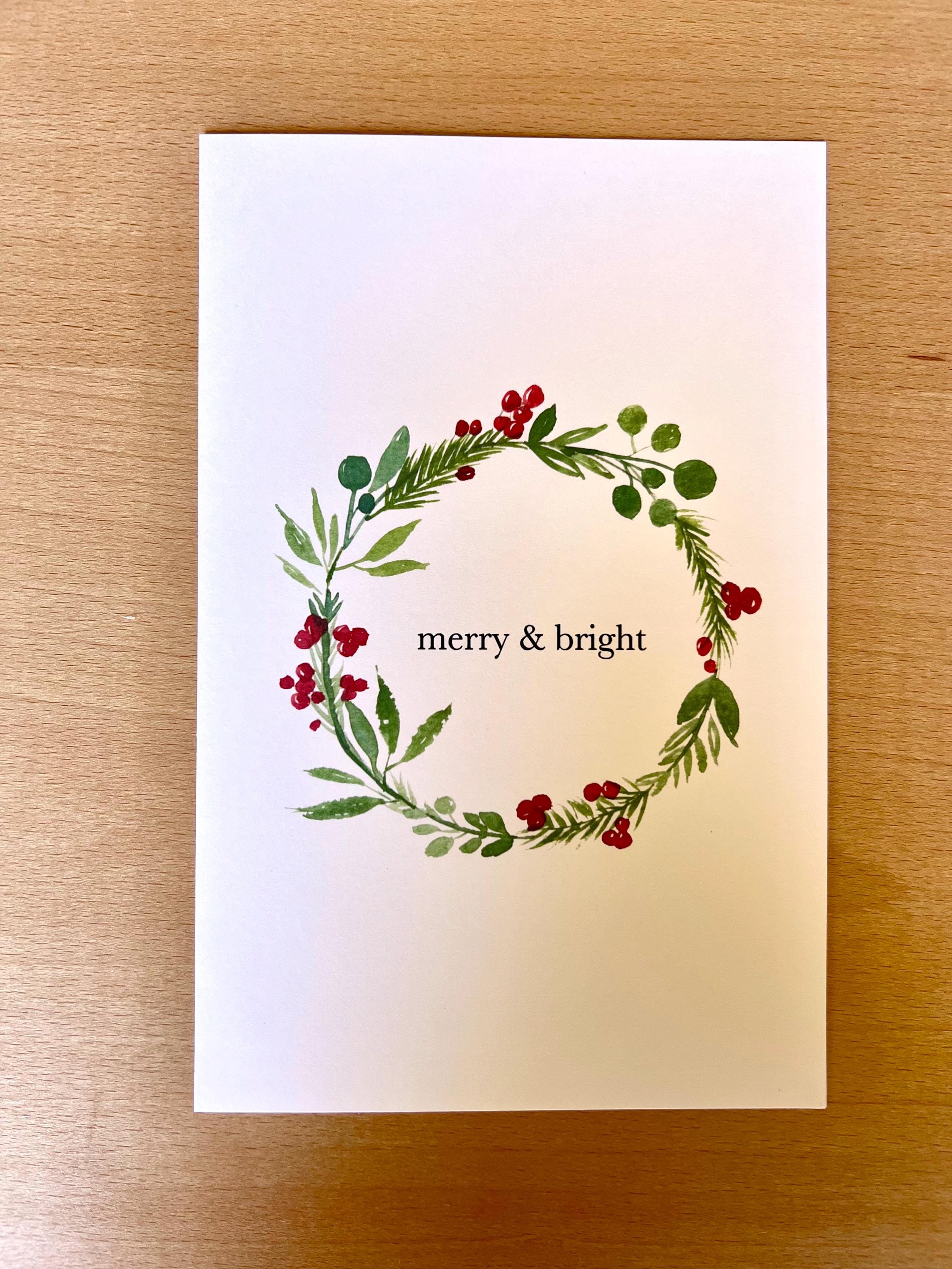 Watercolor Wreath Holiday Card - Set of 5 - Etsy