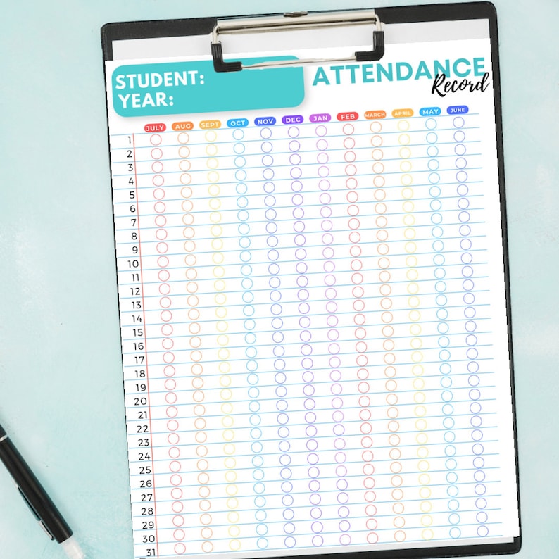 Homeschool Attendance Log, Printable Record (JPG Instant Download) - Etsy