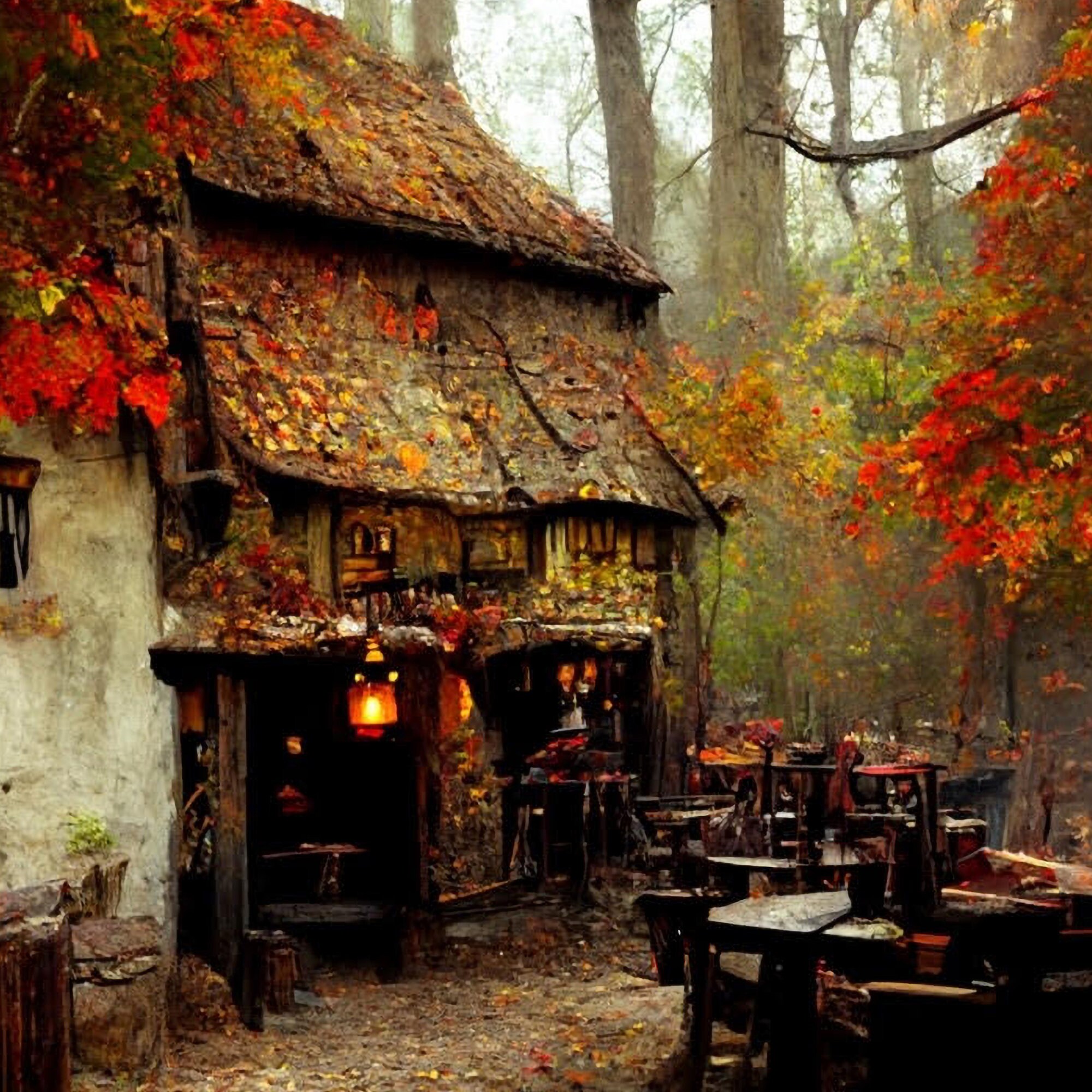 Medieval Tavern Art Print | European Village Print | Fall Wall Art ...