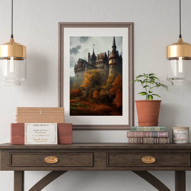 Fantasy Castle Art Print | Moody Fall Landscape | Vintage European ...