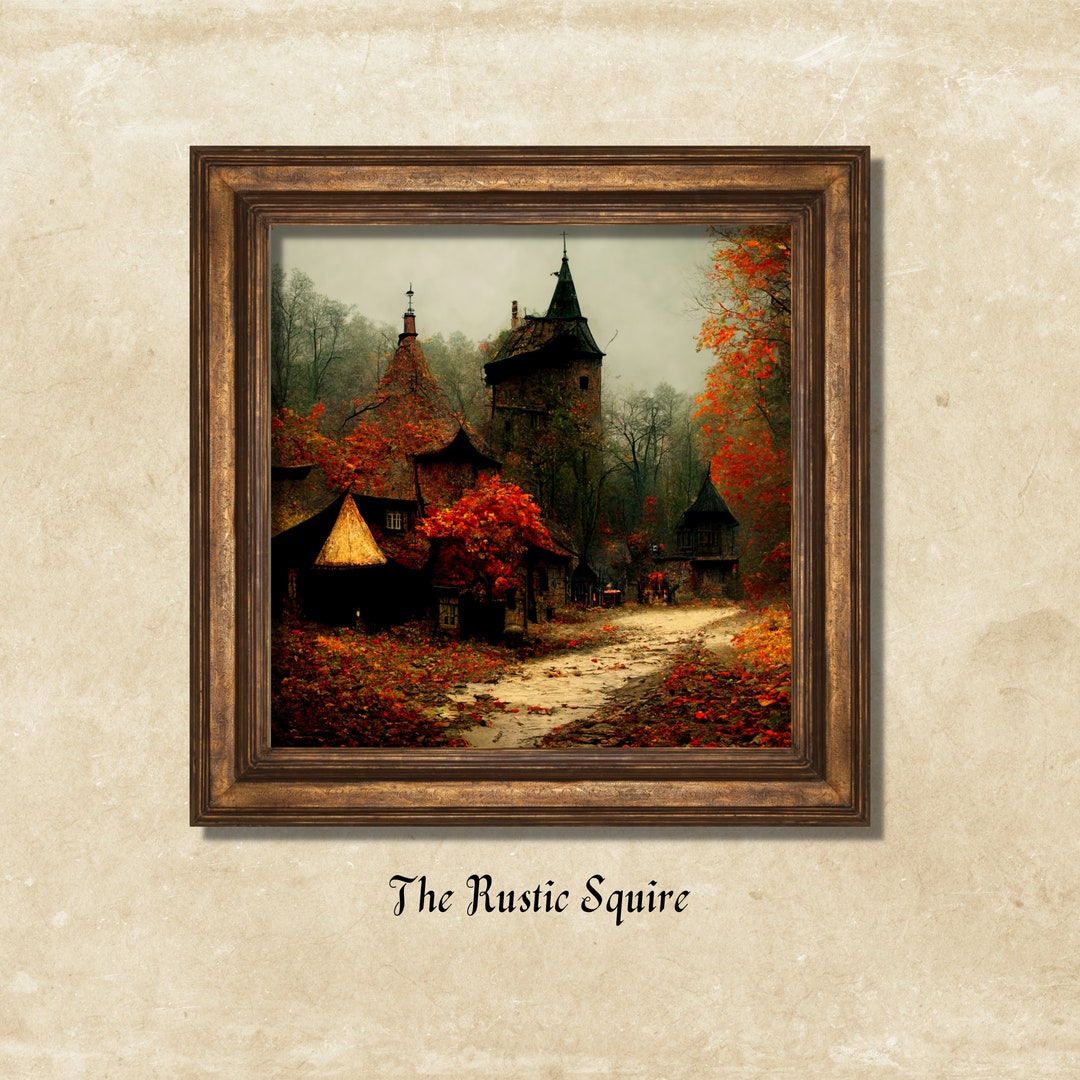 Medieval Village Art Print | Fall Landscape Wall Art | Vintage Rustic ...