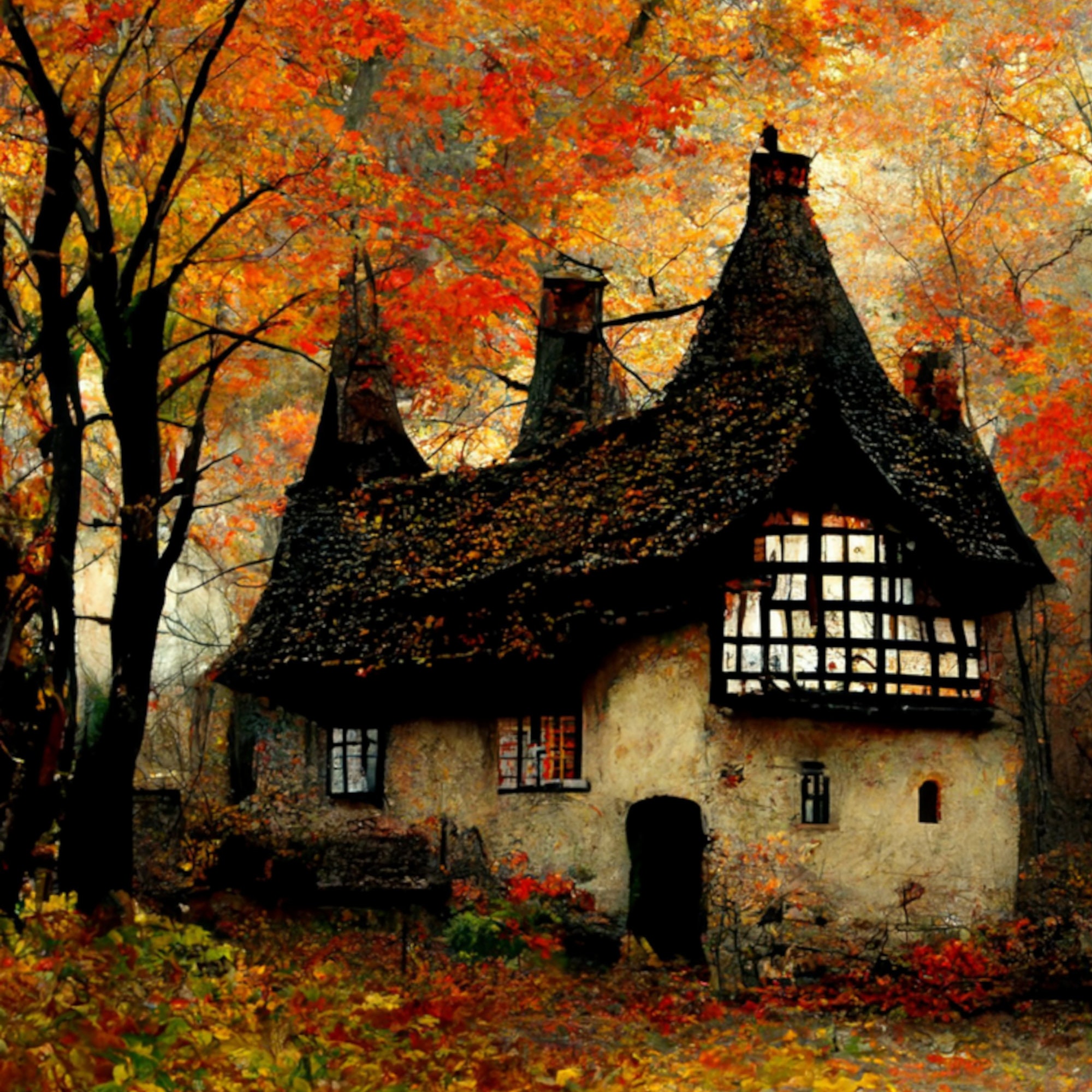 Rustic Cottage Print | Medieval Fantasy House | Tudor Architecture ...