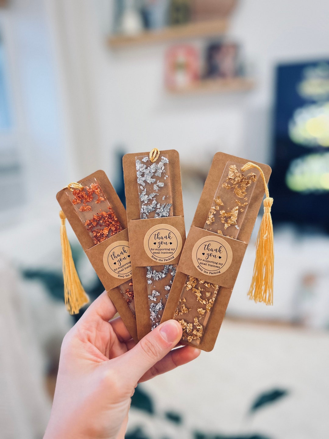 Resin Bookmark W/ Tassel, Flakes(gold, Silver, Rose Gold), Stocking ...