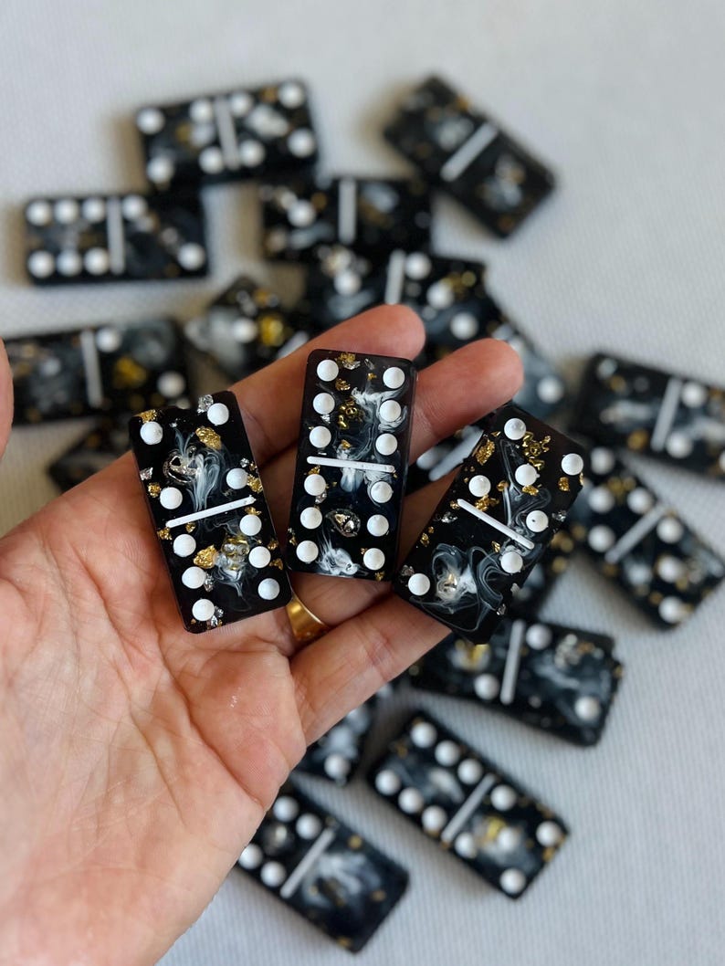 Luxury Black & Gold Resin Domino Set – Handcrafted With Elegant Swirl ...