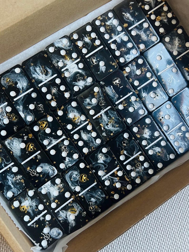Luxury Black & Gold Resin Domino Set – Handcrafted With Elegant Swirl ...