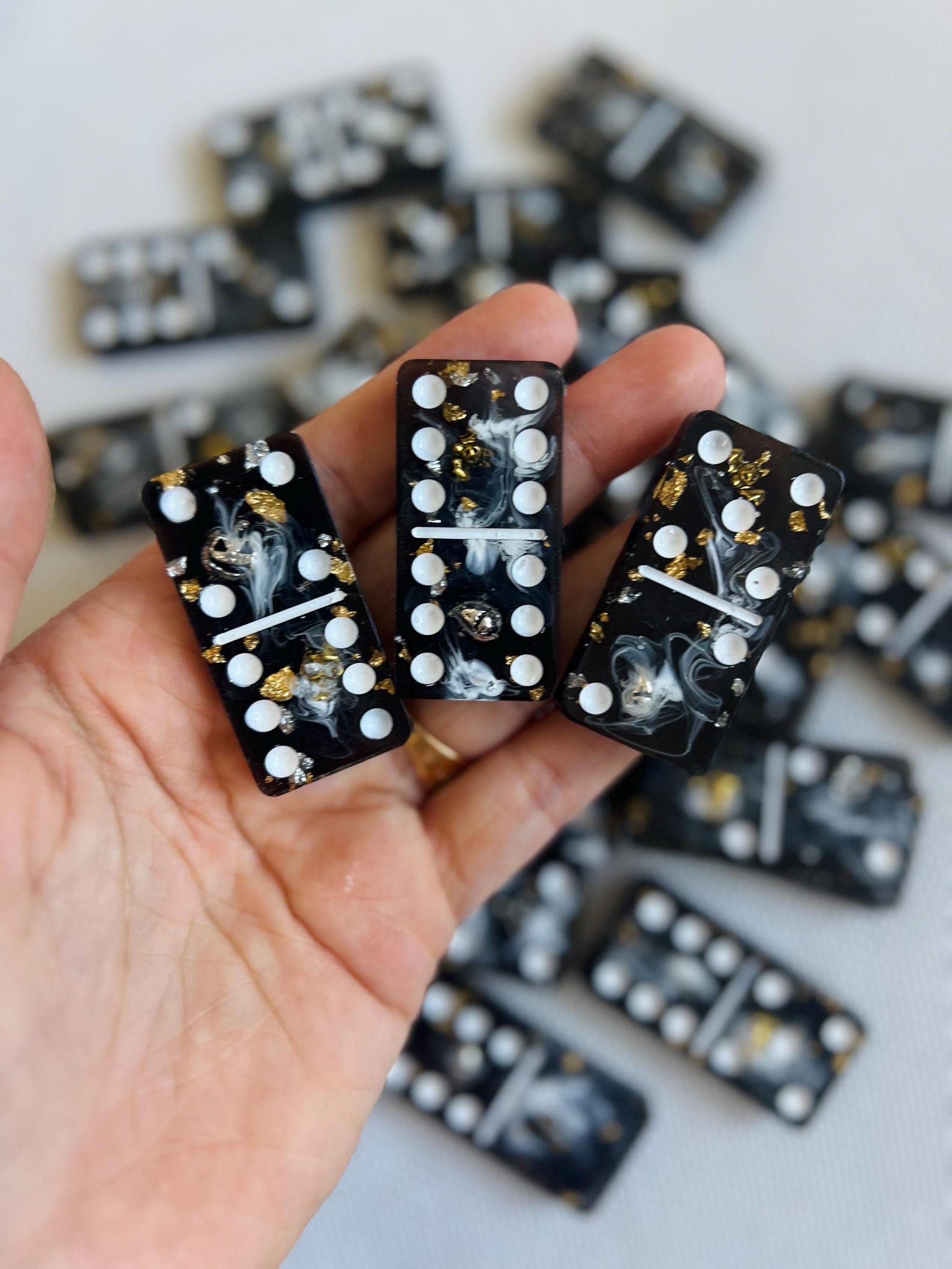 Luxury Black & Gold Resin Domino Set – Handcrafted With Elegant Swirl ...