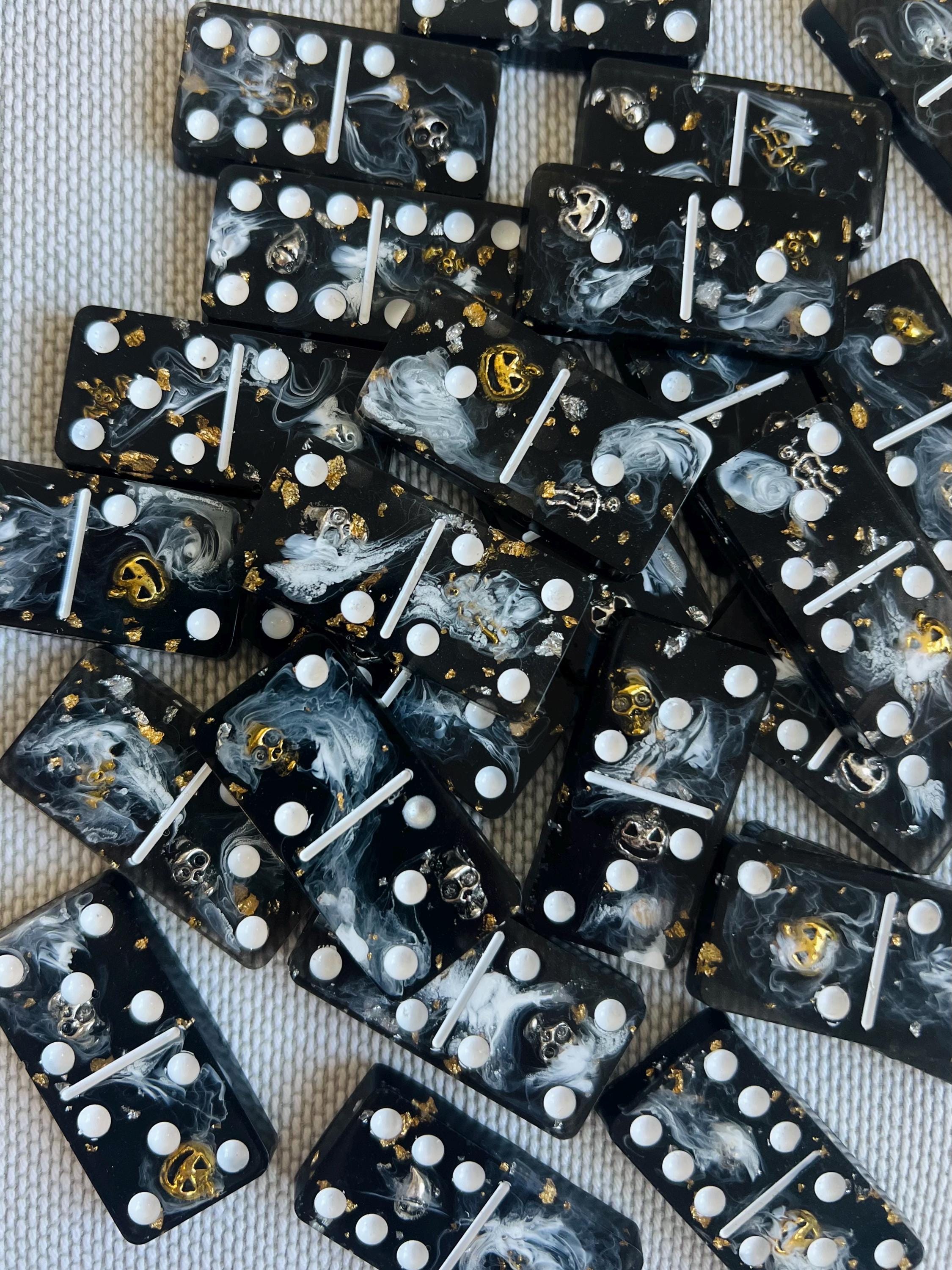 Luxury Black & Gold Resin Domino Set – Handcrafted With Elegant Swirl ...