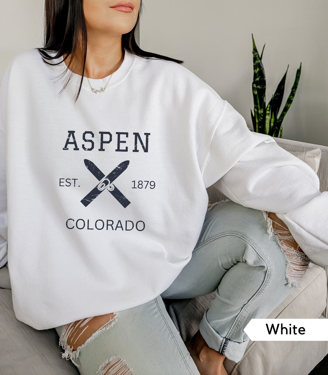 Aspen Colorado Destination Crewneck, Vintage Style Skiing Sweatshirt ...