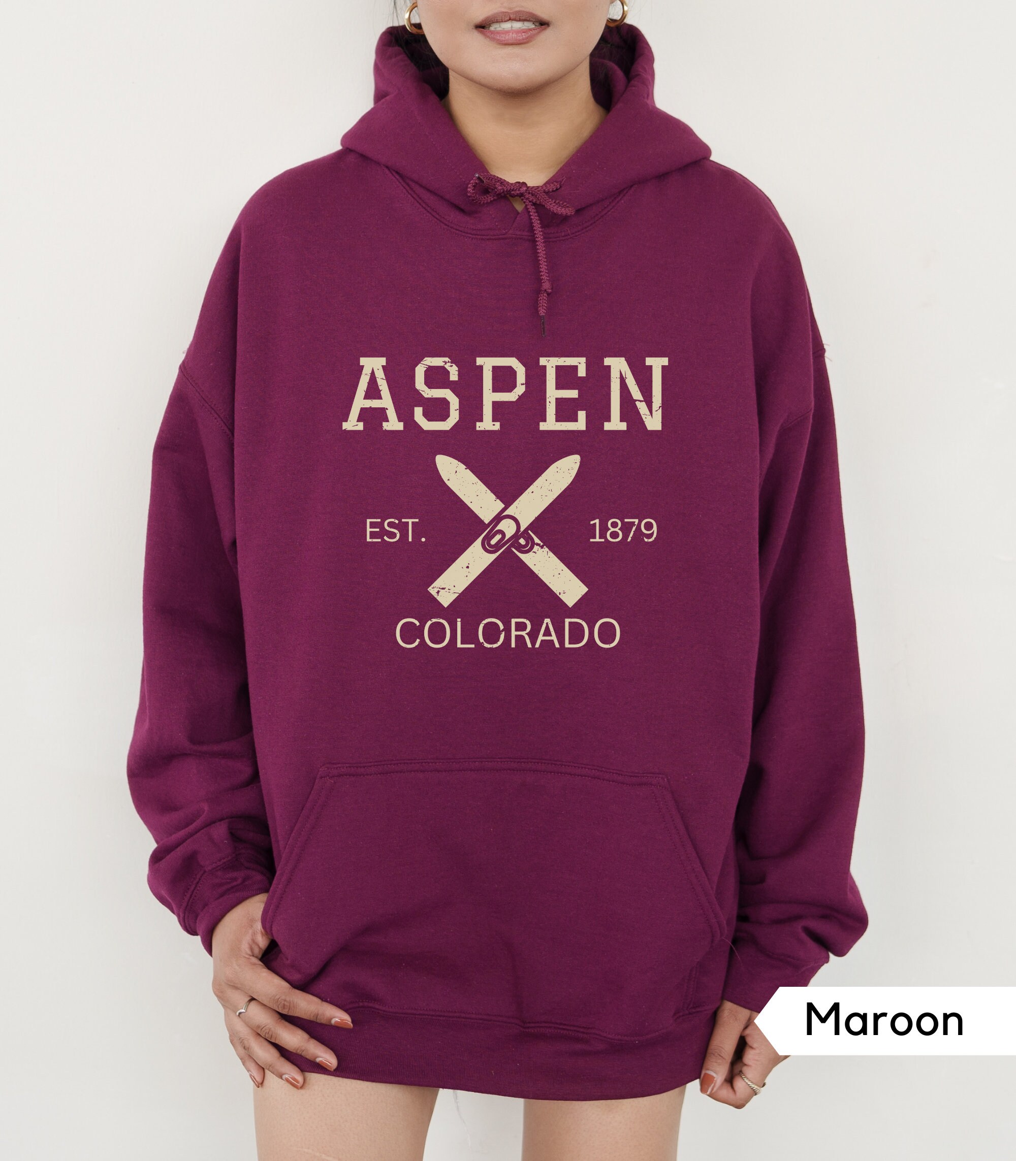 Aspen Colorado Destination Hoodie, Vintage Style Skiing Sweatshirt ...