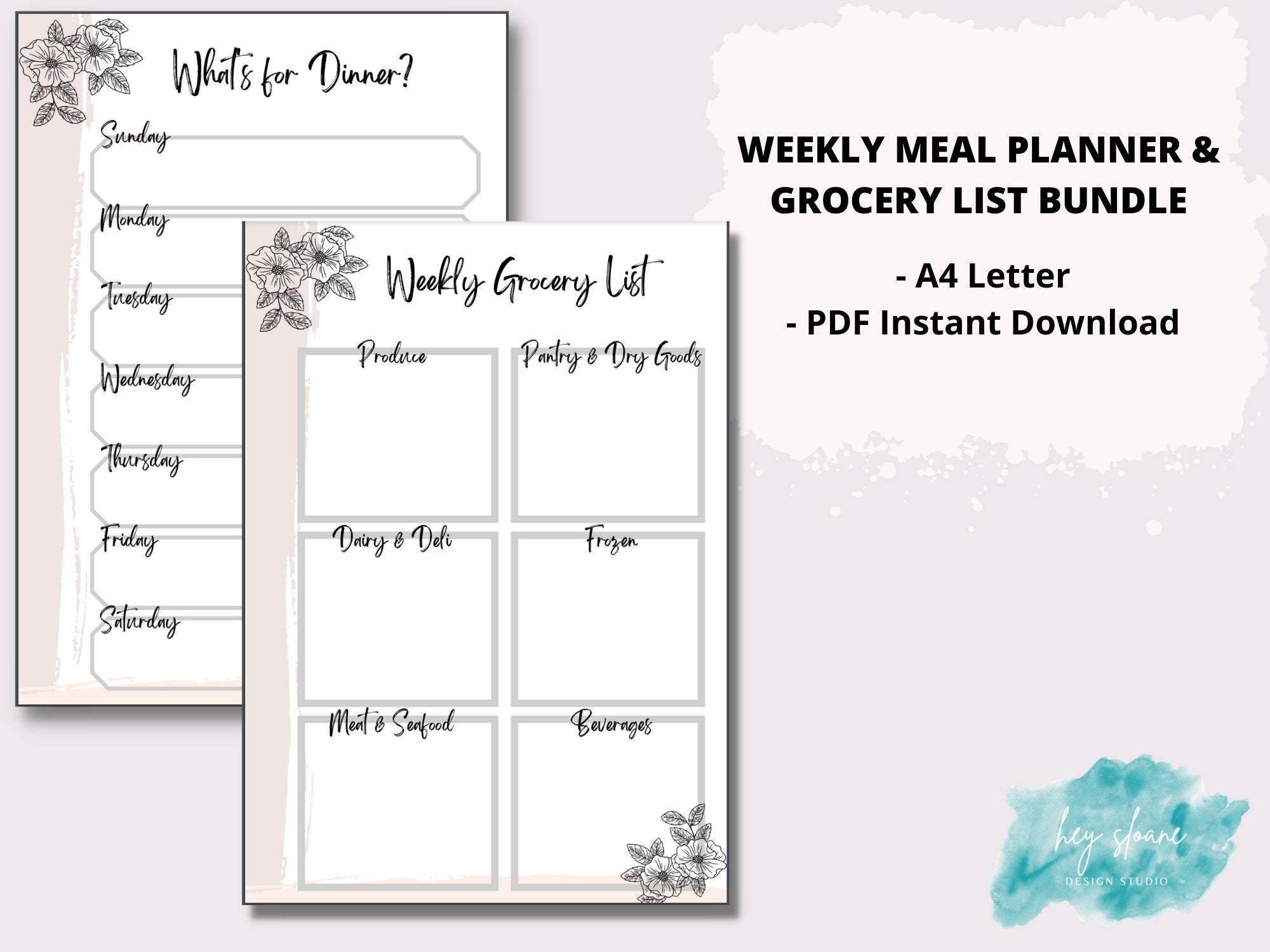 INSTANT DOWNLOAD Weekly Meal Planner Printable, Grocery List Template ...