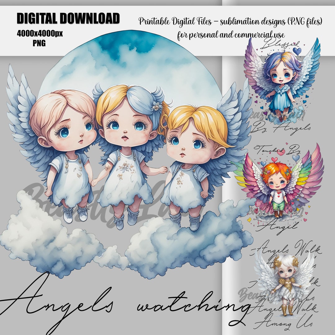 Angels Illustrations Bundle, Heaven Creatures, PNG Images, Clipart ...