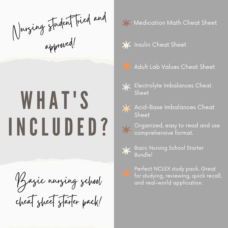 Nursing School 5 Cheat Sheets Bundle! Made by a Nursing Student! - Etsy
