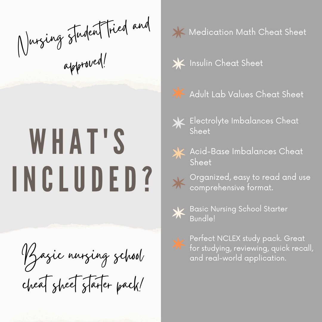 Nursing School 5 Cheat Sheets Bundle! Made by a Nursing Student! - Etsy