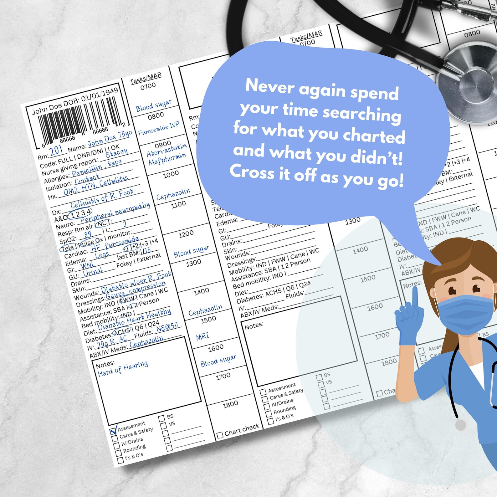 3 Patient Report Sheet With Mar/task Schedule Downloadable PDF for ...