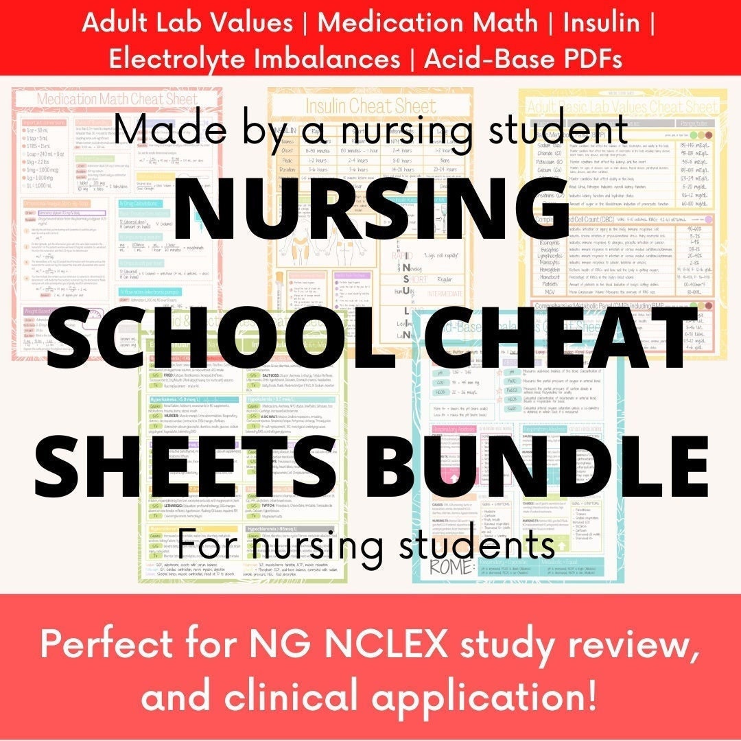 Nursing School 5 Cheat Sheets Bundle! Made by a Nursing Student! - Etsy