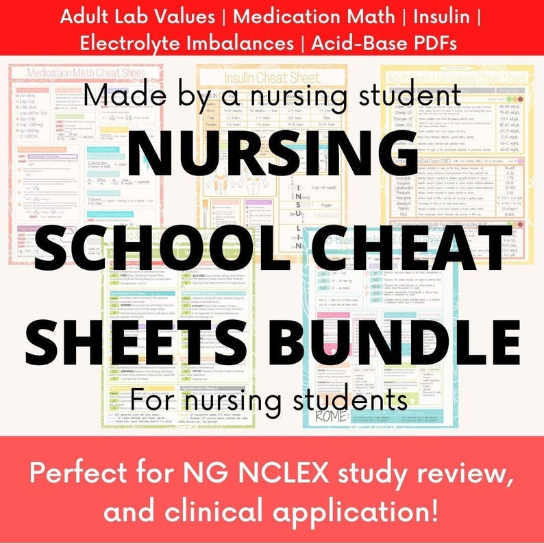 Nursing School 5 Cheat Sheets Bundle! Made by a Nursing Student! - Etsy