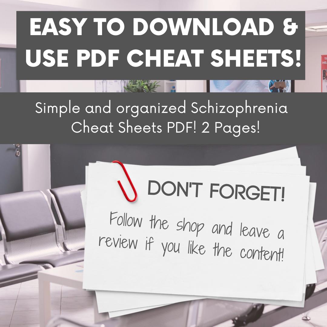 Schizophrenia 2 Page Cheat Sheet Pdfs! Made for Nursing Students BY a ...