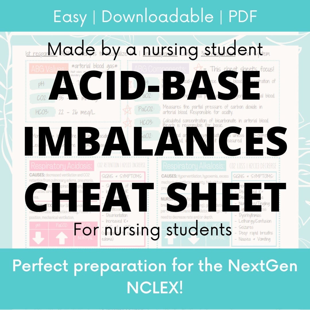 Acid-base Imbalance Cheat Sheet Made by a Nursing Student FOR Nursing Students - Etsy