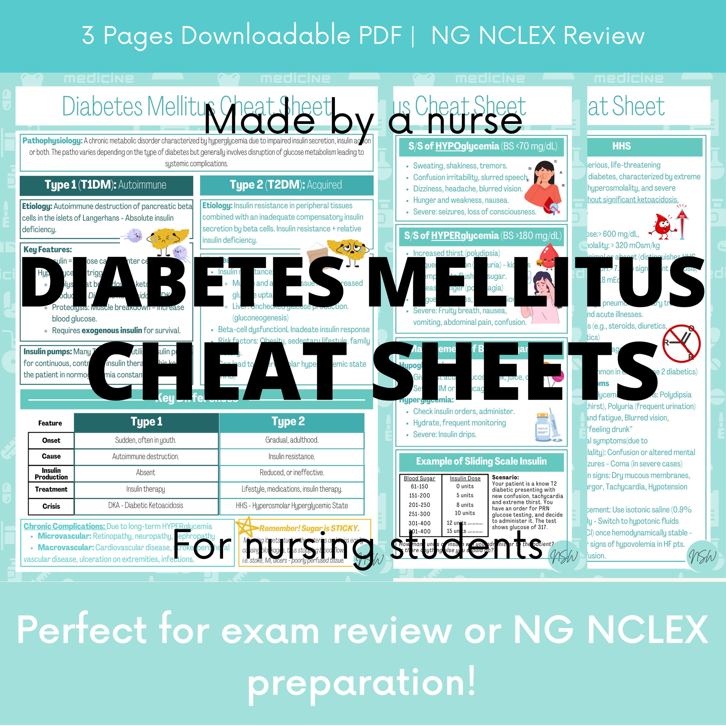 Diabetes Mellitus 3 Page Downloaded Cheat Sheets! Made by a Nurse FOR ...