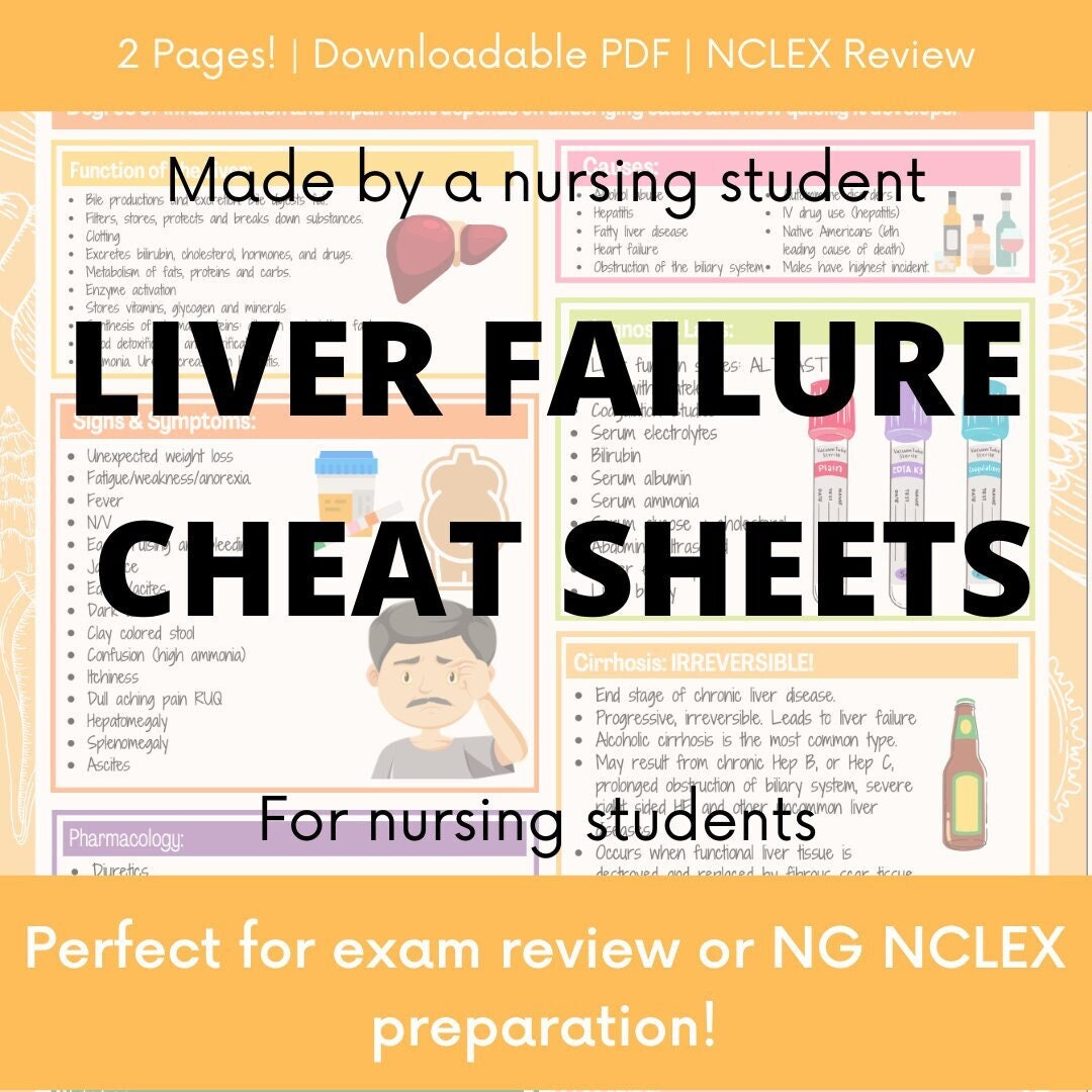 Liver Failure and Disease Cheat Sheet PDF for Nursing Students Made by ...