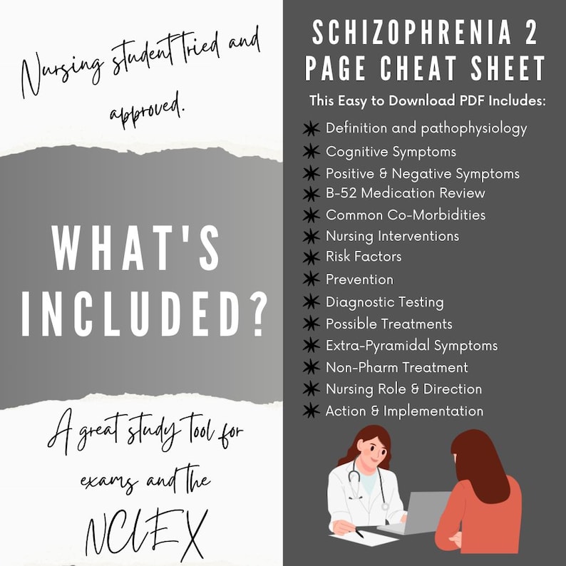 Schizophrenia 2 Page Cheat Sheet Pdfs! Made for Nursing Students BY a ...