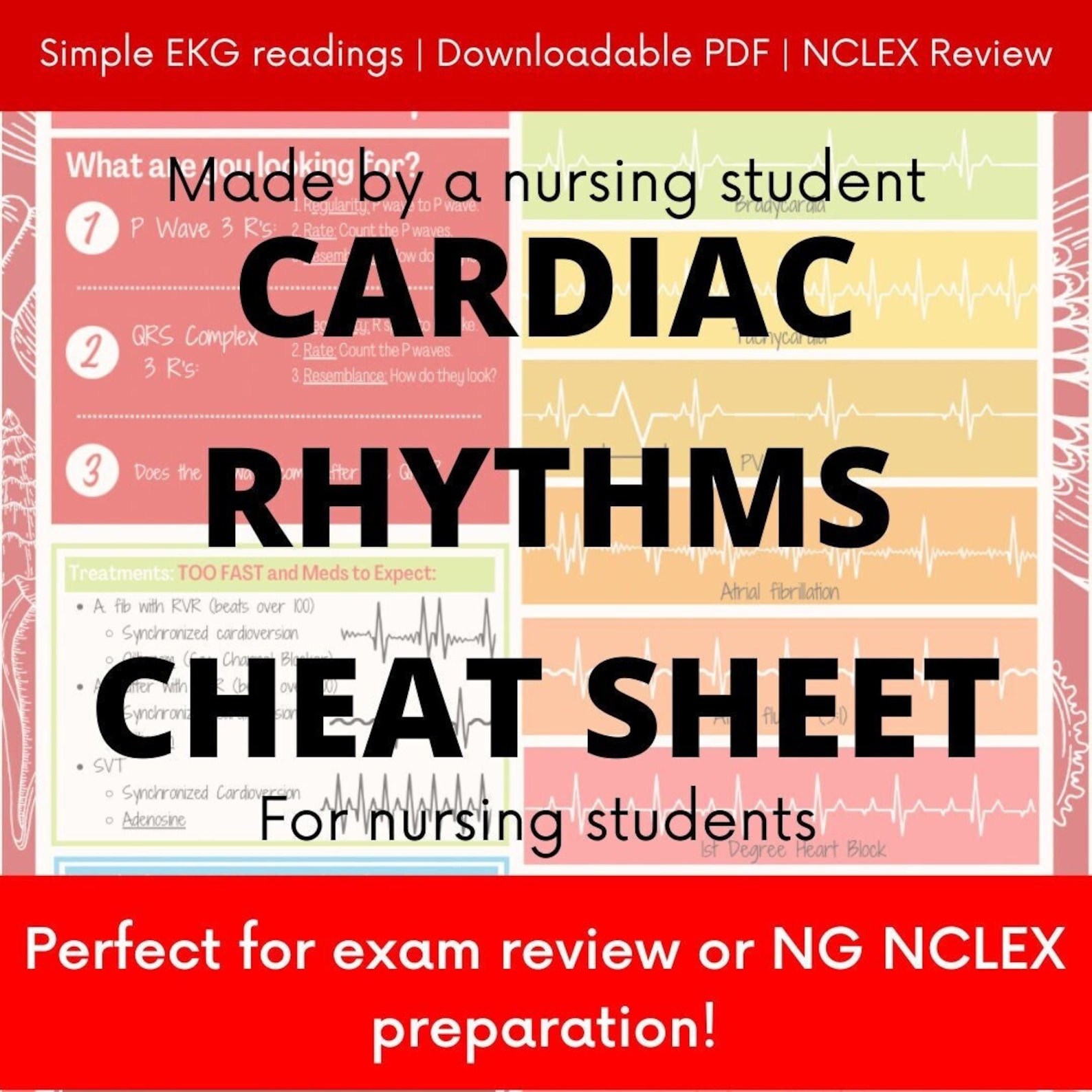 Cardiac Rhythms Cheat Sheet PDF! Made for Nursing Students BY a Nursing ...