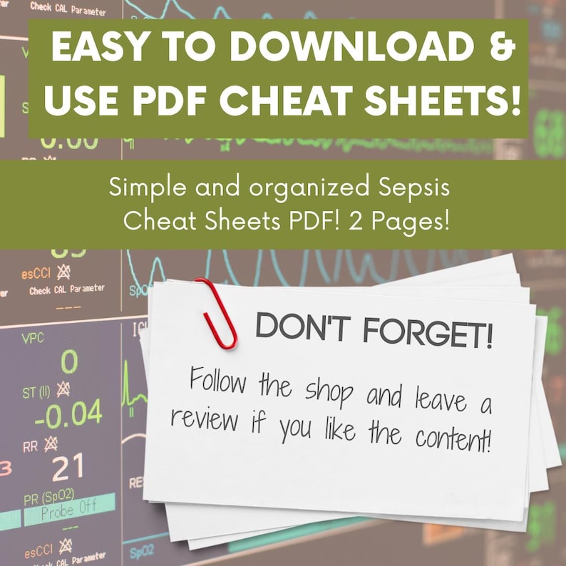 Sepsis 2 Page Cheat Sheets PDF! Made for Nursing Students BY a Nursing ...