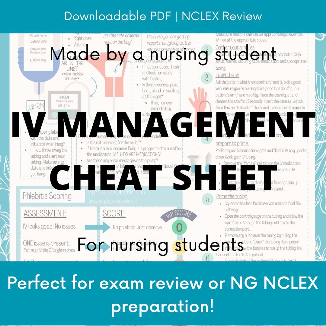 IV Management Cheat Sheet PDF! Made for Nursing Students BY a Nursing ...