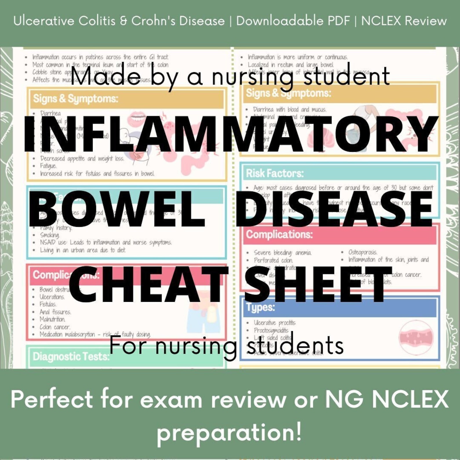 Inflammatory Bowel Disease Cheat Sheet PDF for Nursing Students! Made ...