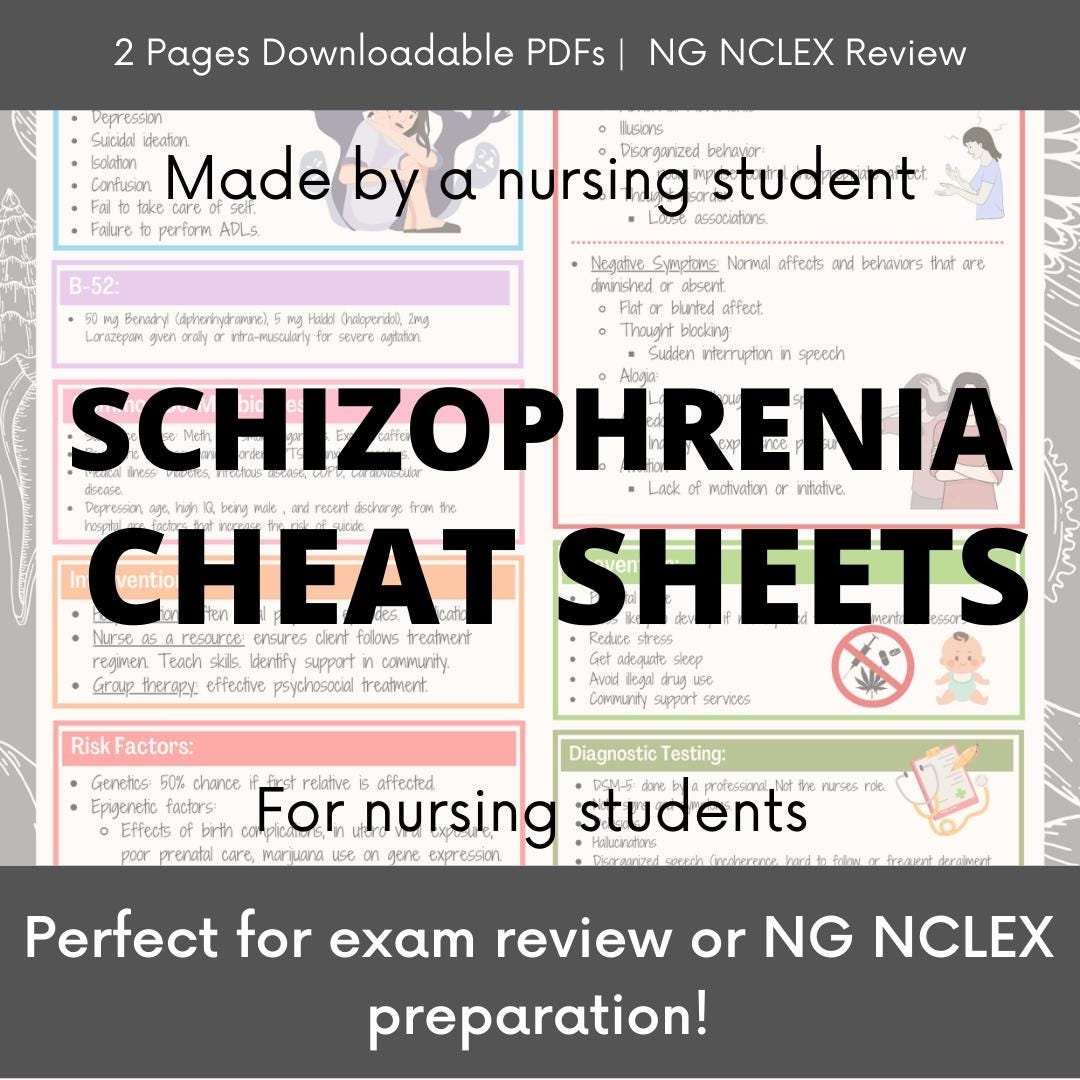 Schizophrenia 2 Page Cheat Sheet Pdfs! Made for Nursing Students BY a ...