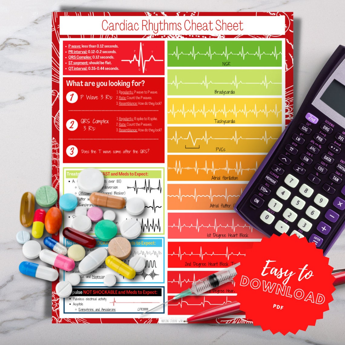 Cardiac Rhythms Cheat Sheet PDF! Made for Nursing Students BY a Nursing ...