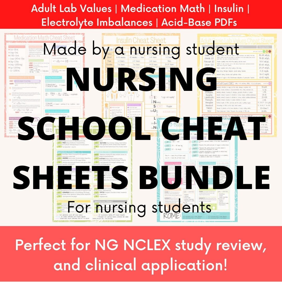 Nursing School 5 Cheat Sheets Bundle Made by a Nursing Student - Etsy