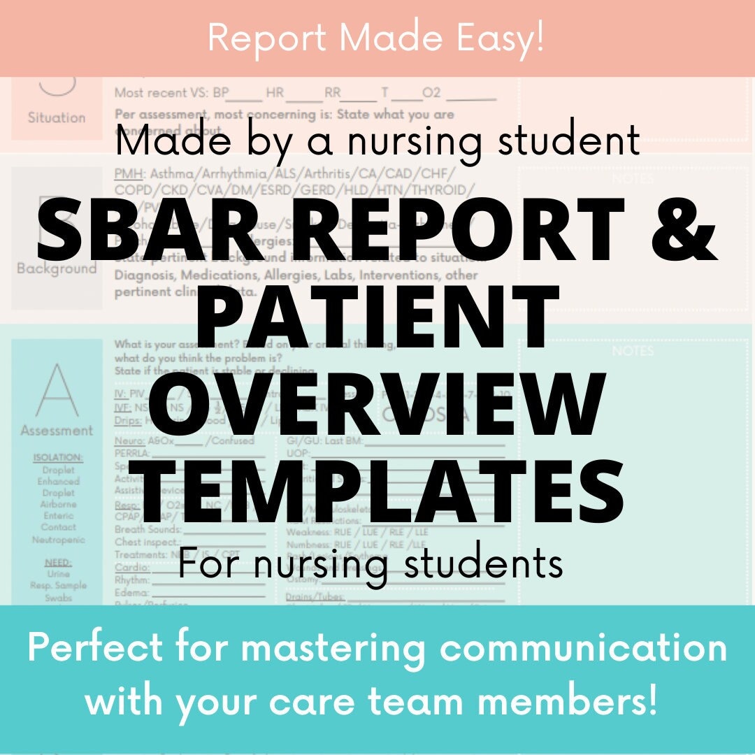 SBAR Patient Report and Patient Overview Templates for Nurses and ...