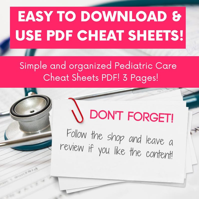 Pediatrics 2 Page Cheat Sheet PDF for Nursing Students! Made BY a Nurse! - Etsy