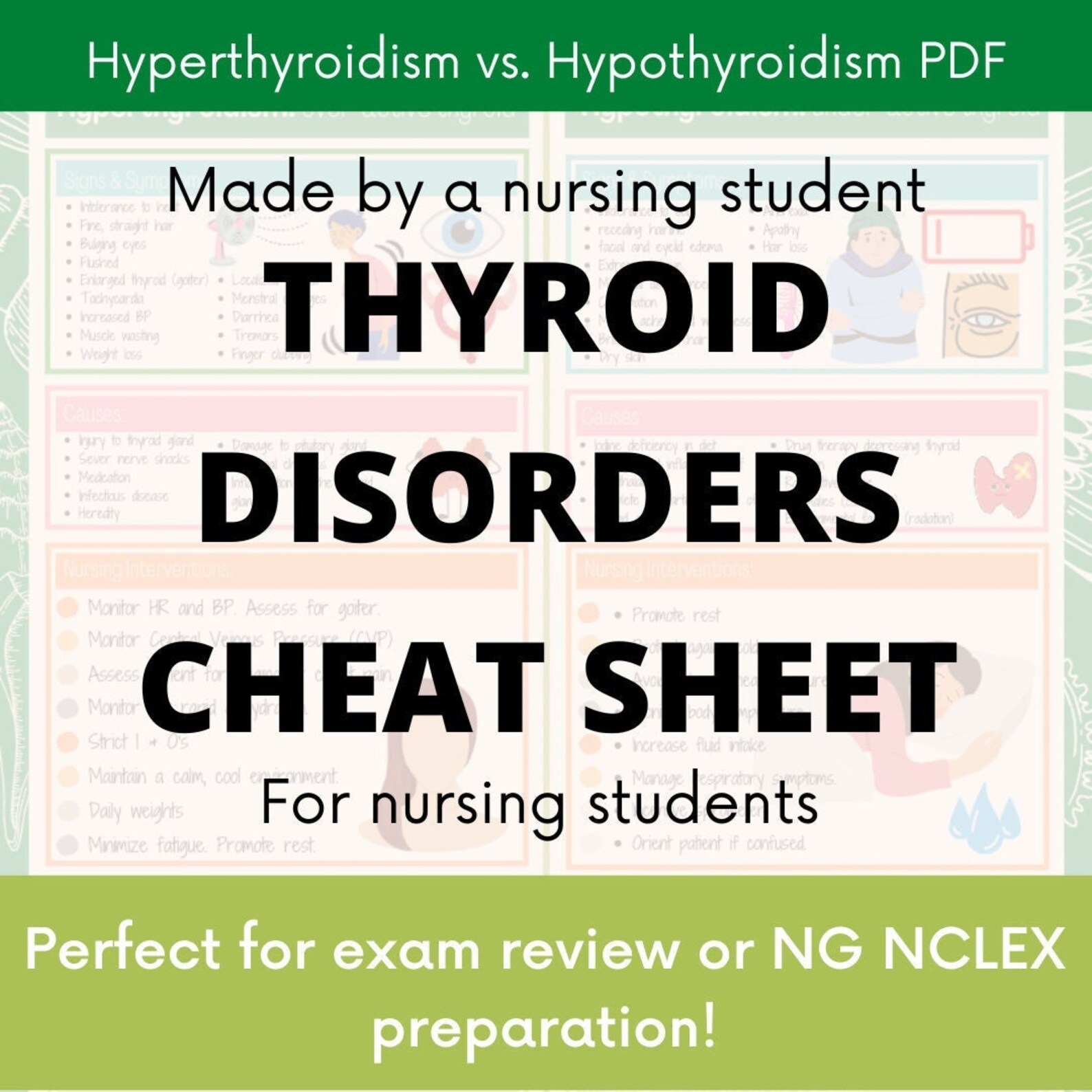 Thyroid Disorders Cheat Sheet for Nursing Students! Made by a Nursing ...